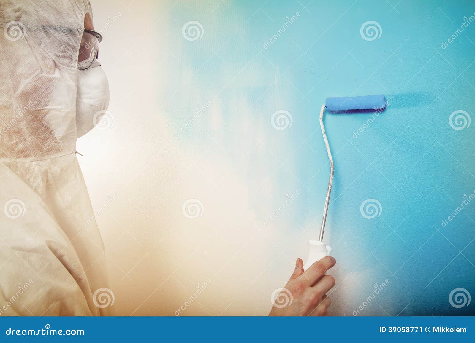 Painting Wall Wearing Protective Clothes Stock Image - Image of ...