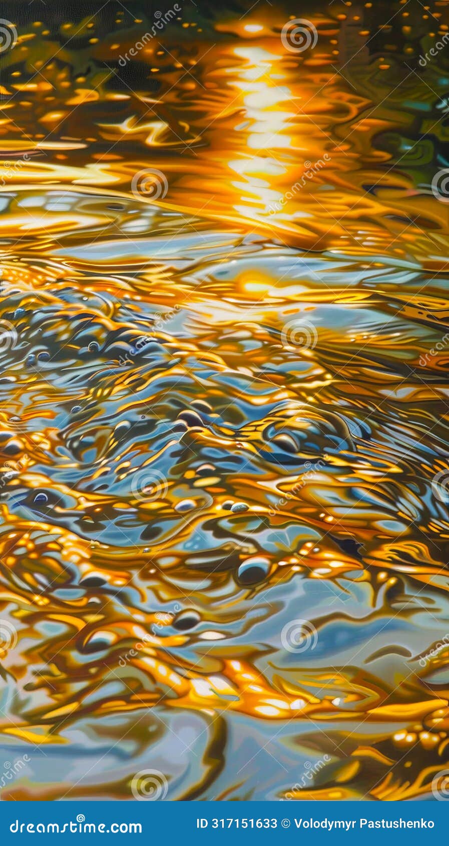 A Painting of Water with Gold Reflections Stock Image - Image of ...