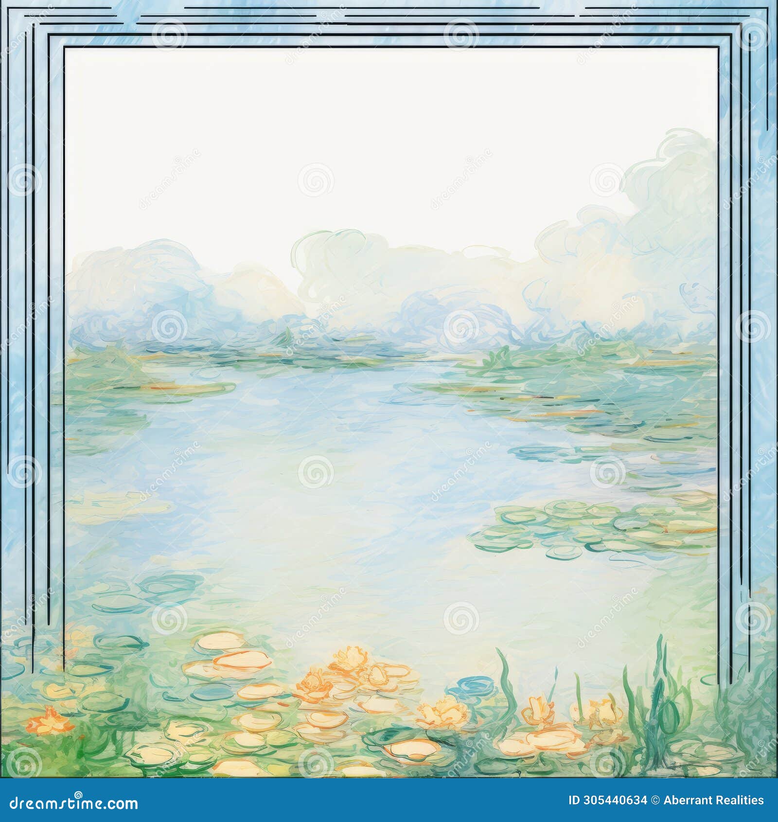 A Painting of Water Lilies in a Frame Stock Illustration - Illustration ...