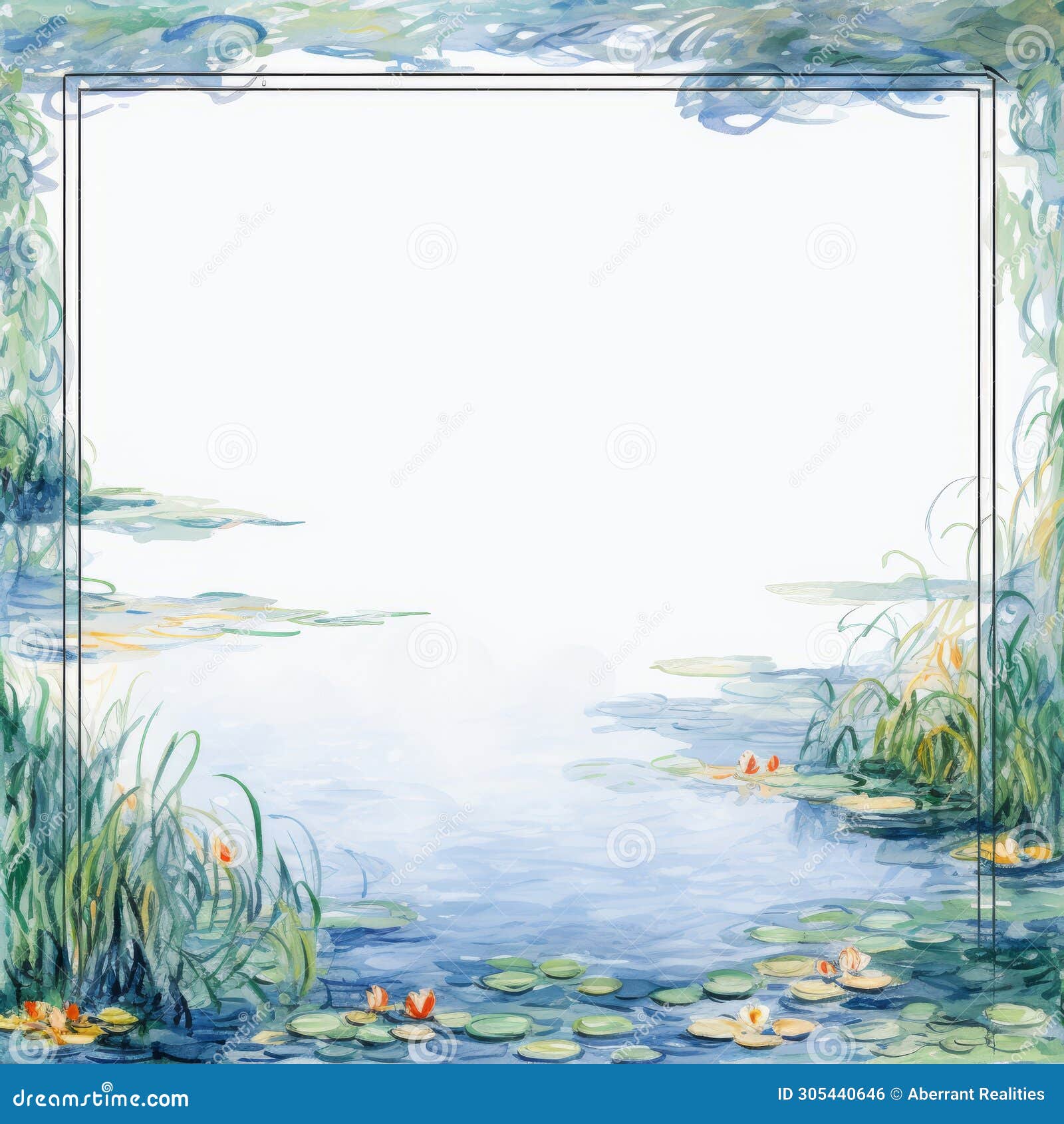 A Painting of Water Lilies in a Pond with a Square Frame Stock ...