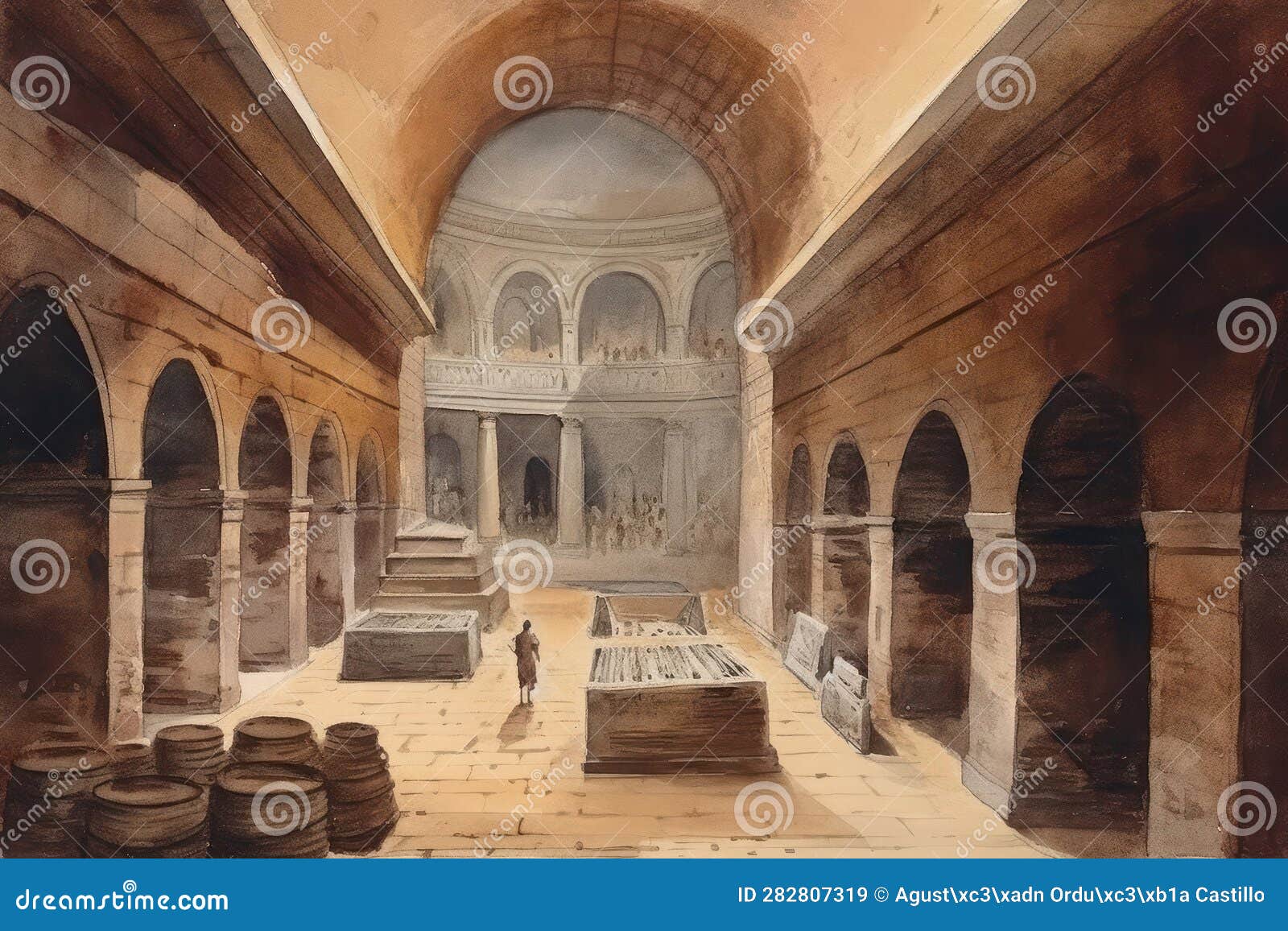Painting of a Watercolor Drawing of the Catacombs of Rome. Stock ...