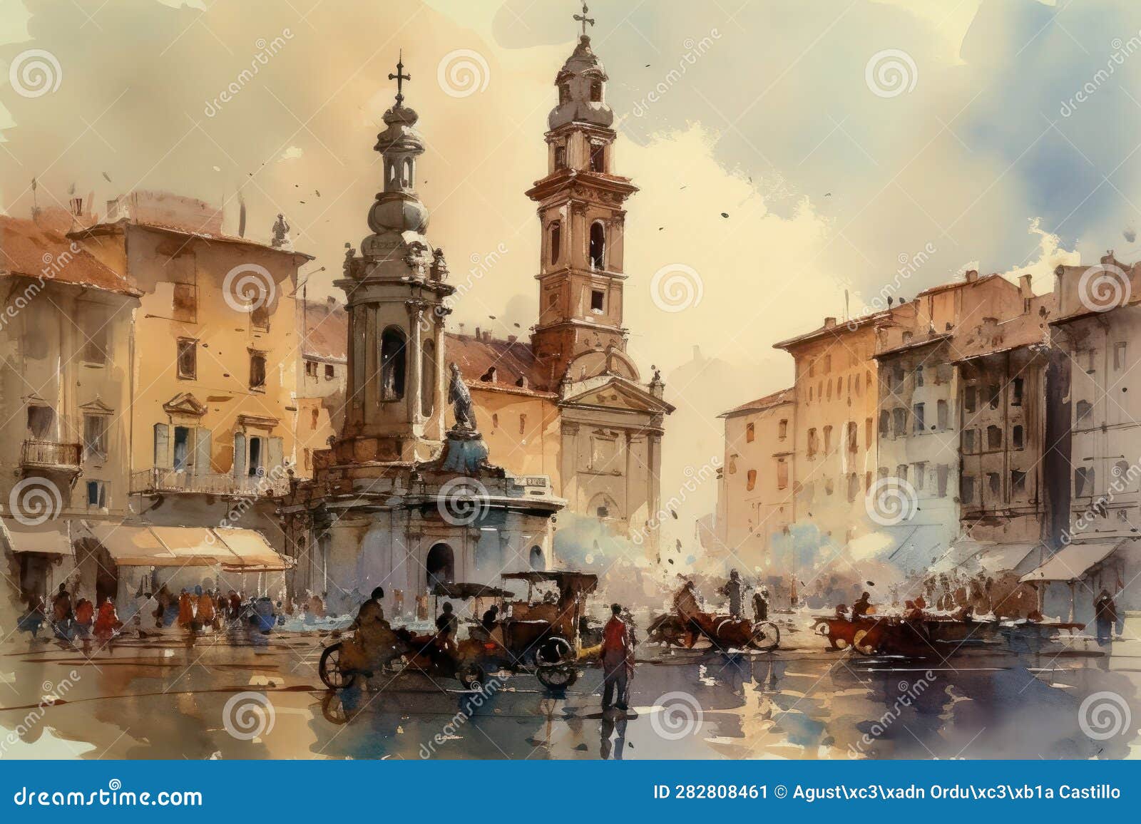 Painting From A Watercolor Drawing Of The Piazza Navona. Royalty-Free ...