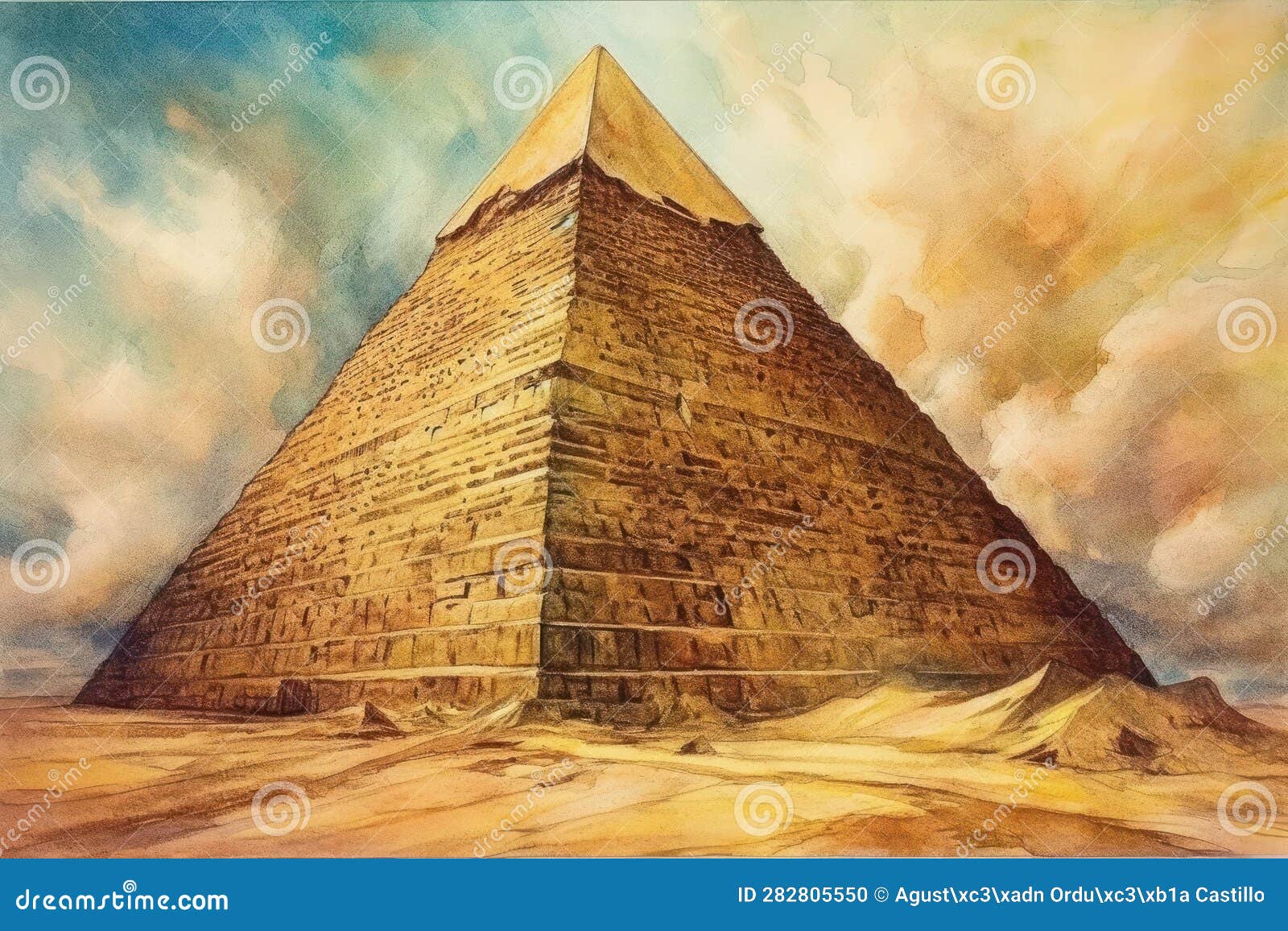 Painting of a Watercolor Drawing of Pyramid of Cheops. Stock ...
