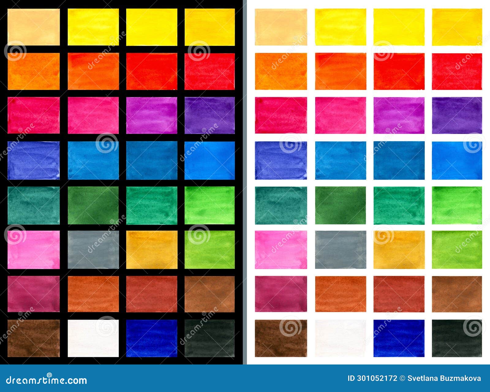 Painting Watercolors in Identical Rectangular Cells on White and Black ...