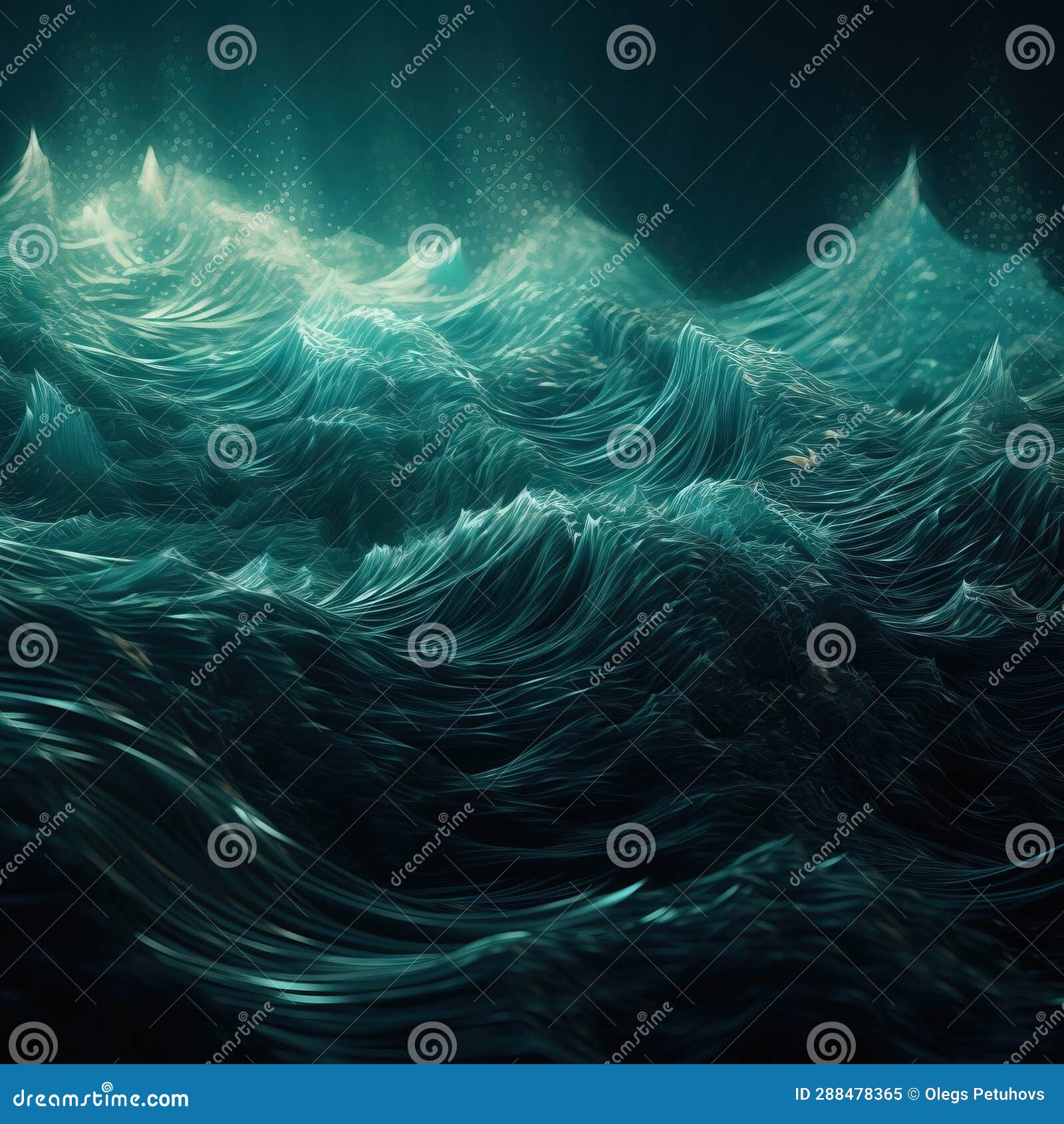 A Painting of a Wave in the Ocean with Green Light Coming from the Top ...