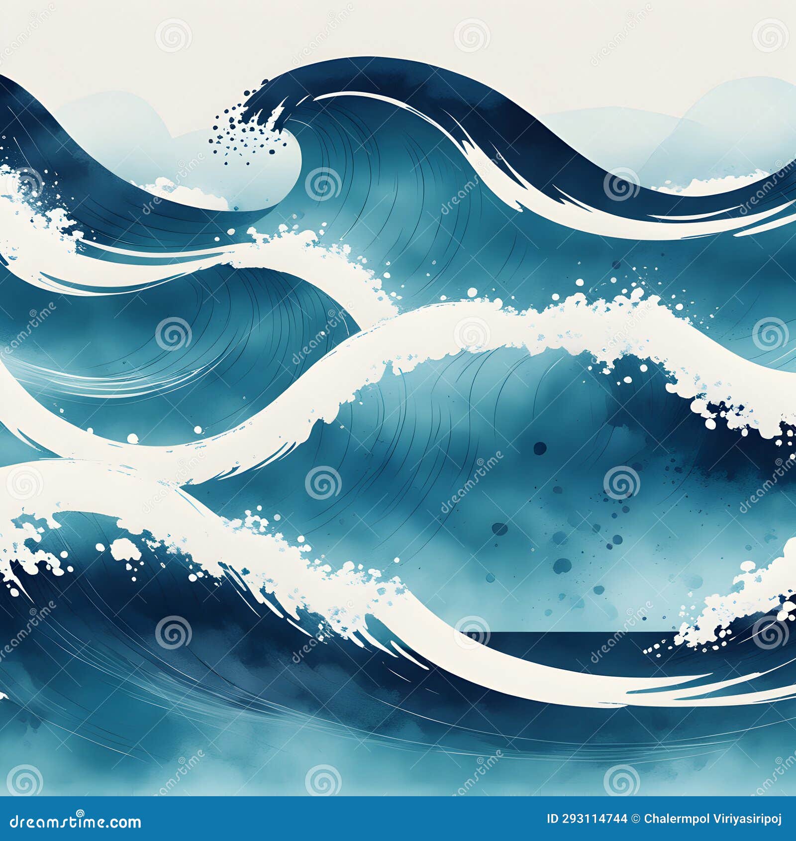 A Painting of Waves on a Dark Blue Background, Ocean Pattern, Sea Waves ...