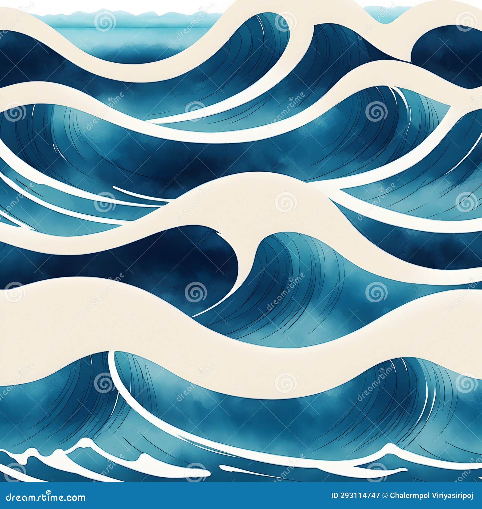 A Painting of Waves on a Dark Blue Background, Ocean Pattern, Sea Waves ...