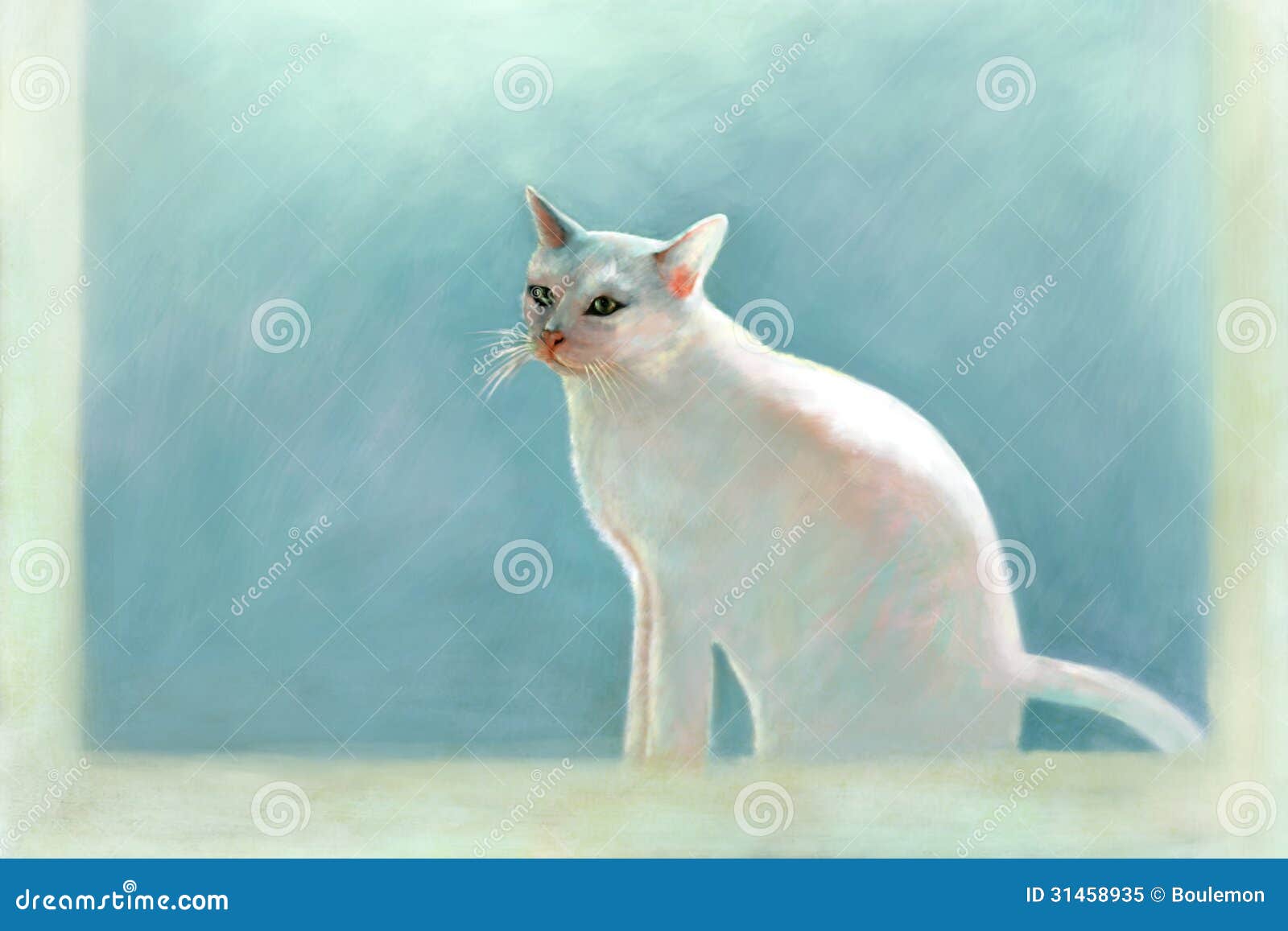 Painting of a white cat stock illustration. Illustration of paints ...