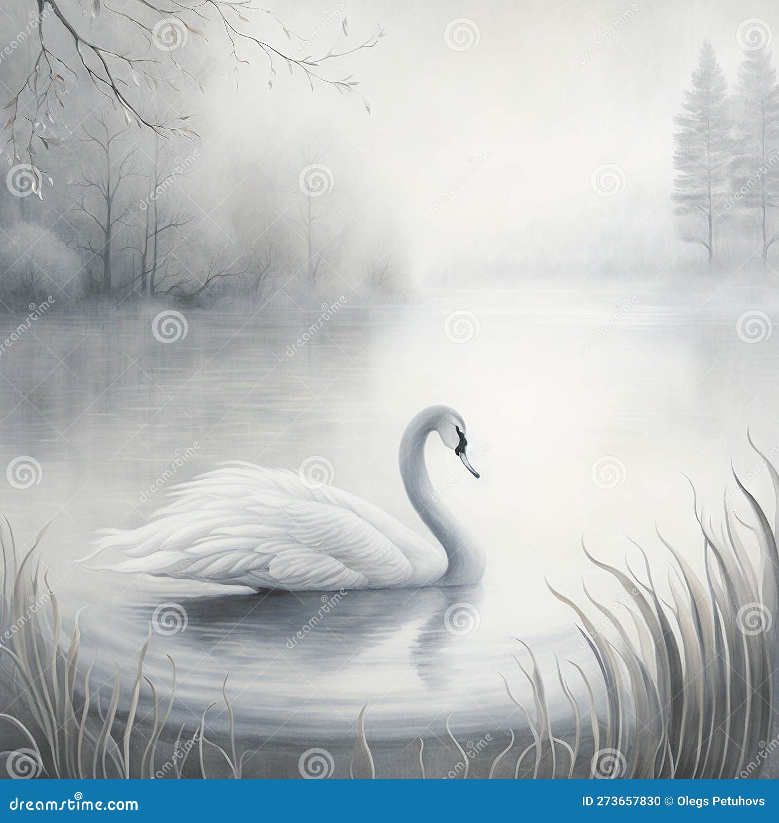 A Painting of a White Swan in a Lake with Fog Stock Illustration ... A Painting of a White Swan in a Lake with Fog Stock Illustration ...