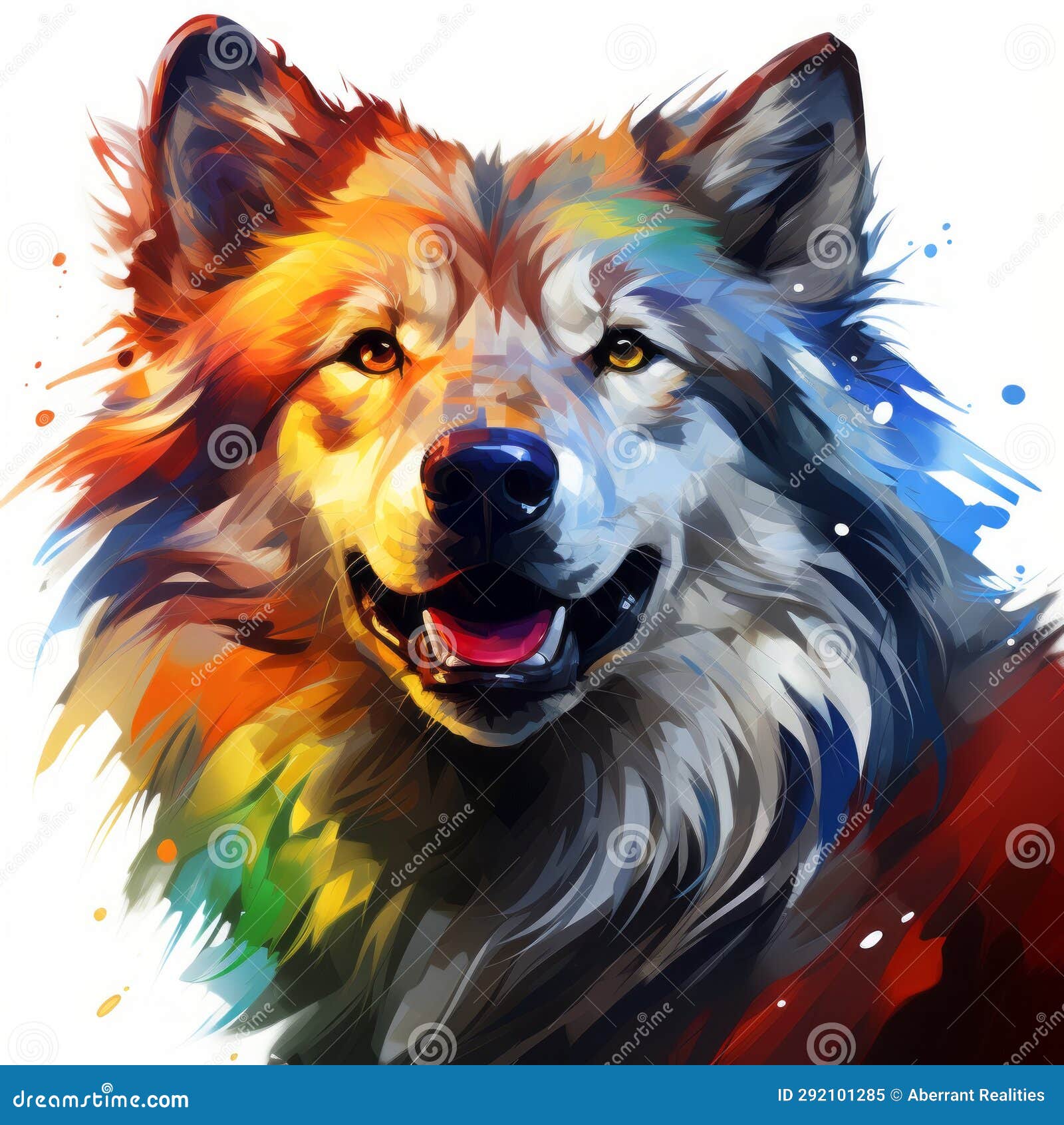 A Painting of a Wolf with Bright Colors Stock Image - Image of nature ...