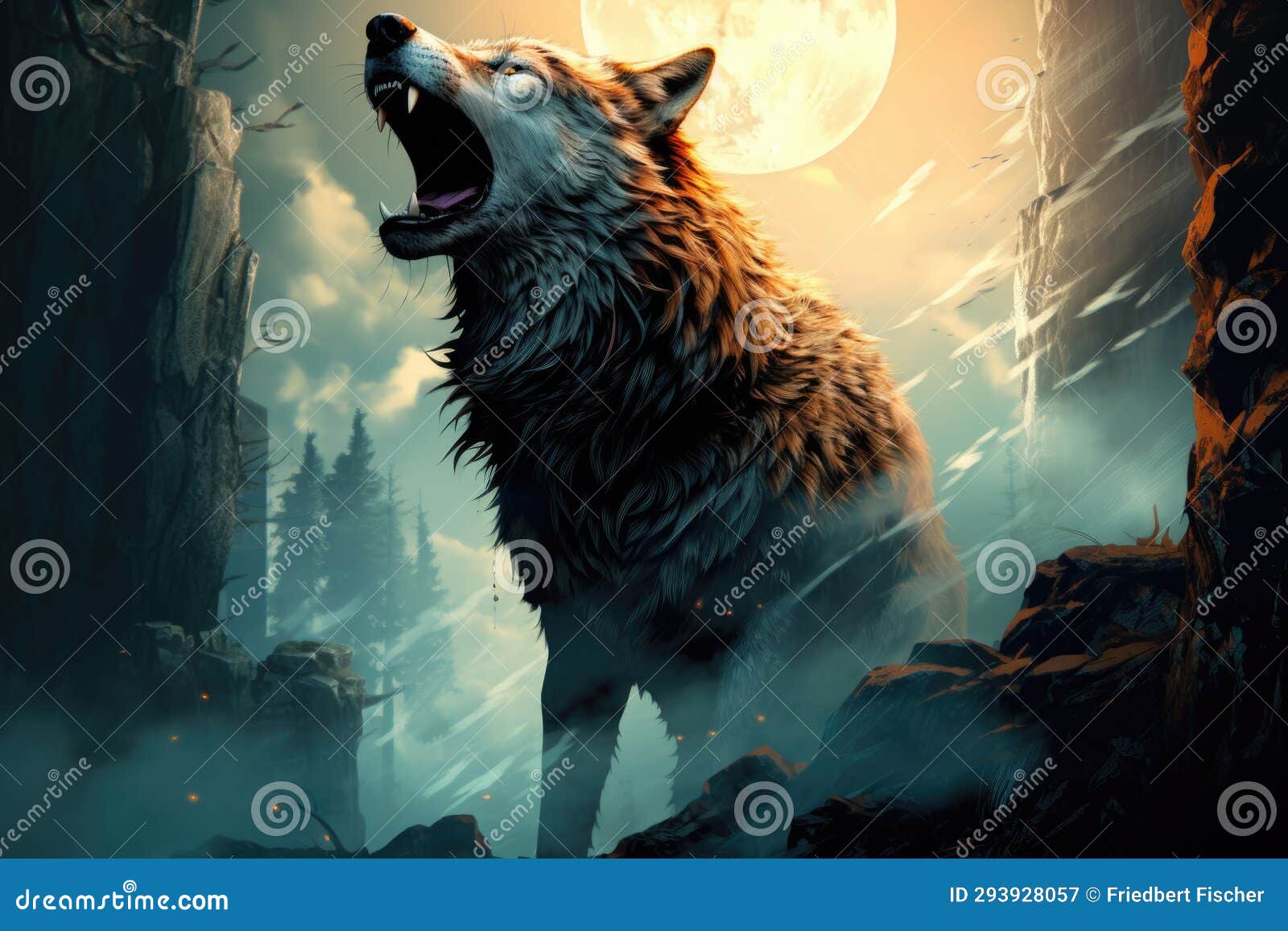 A Painting of a Wolf Roaring at the Moon Stock Illustration ...
