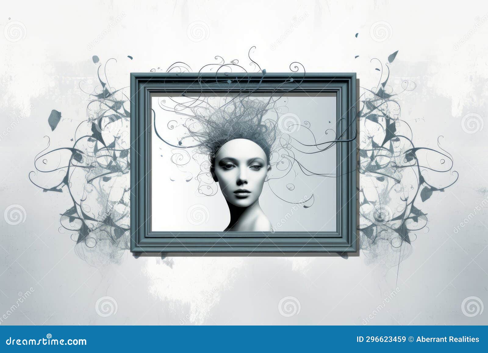 A Painting of a Womans Face in a Frame Stock Illustration ...