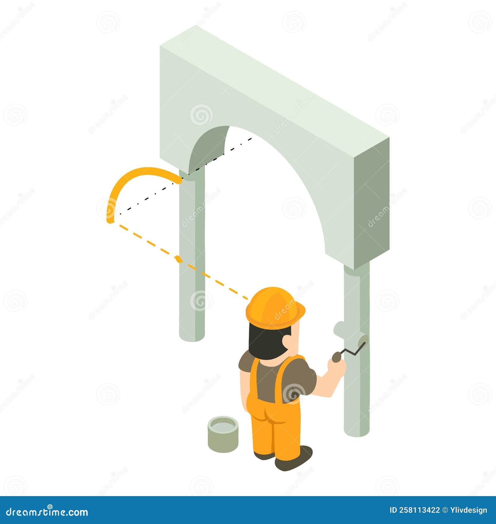 Painting Work Icon Isometric Vector. Painter with Paint Roller Near ...
