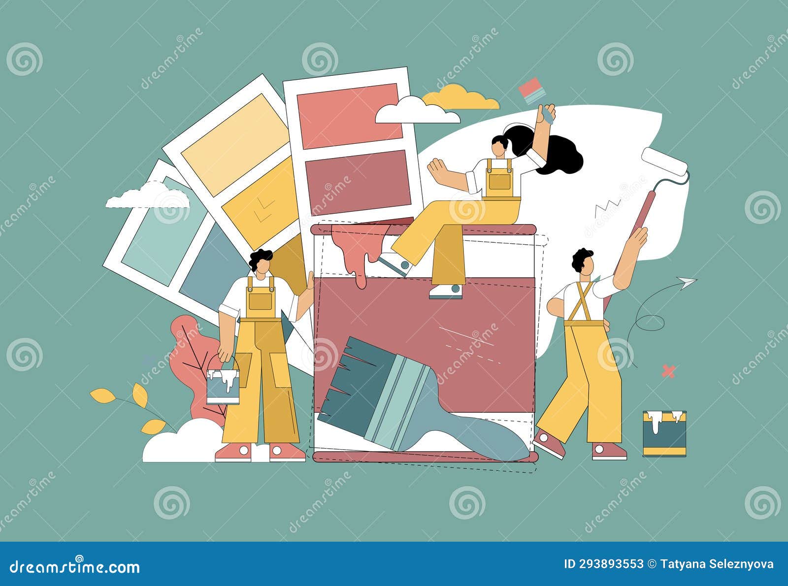 Painting Work. Painters Paint the Wall with Paint Stock Vector ...