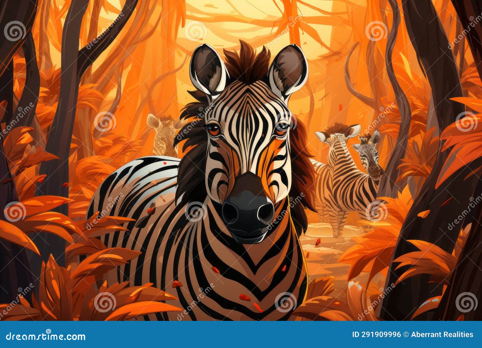 A Painting of Zebras in the Forest Stock Illustration - Illustration of ...