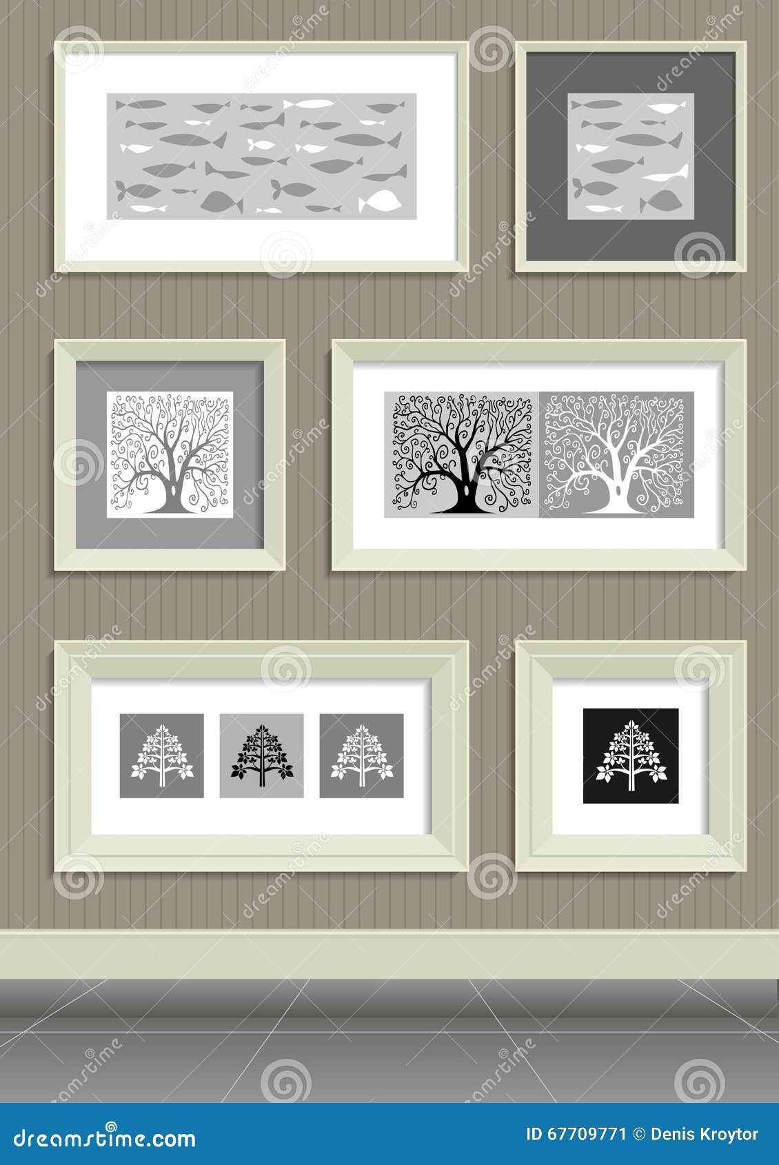Paintings in Beige Framework Stock Illustration - Illustration of ...