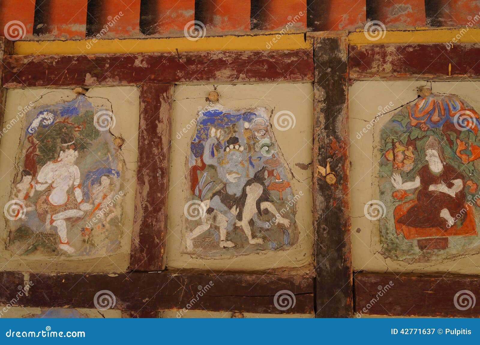Paintings at Hemis Monastery in Hemis, India. Stock Image - Image of ...