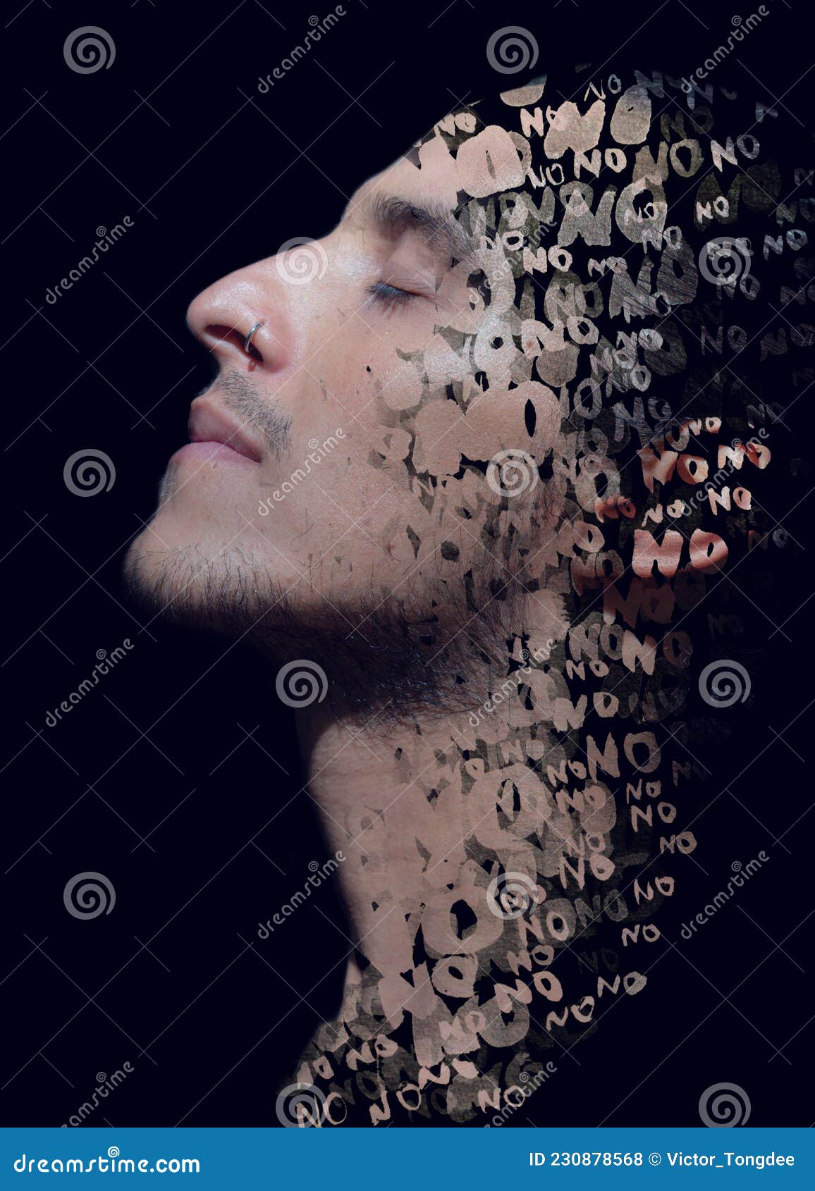 Paintography. Denial. Double Exposure Portrait of Young Guy Stock Photo ...