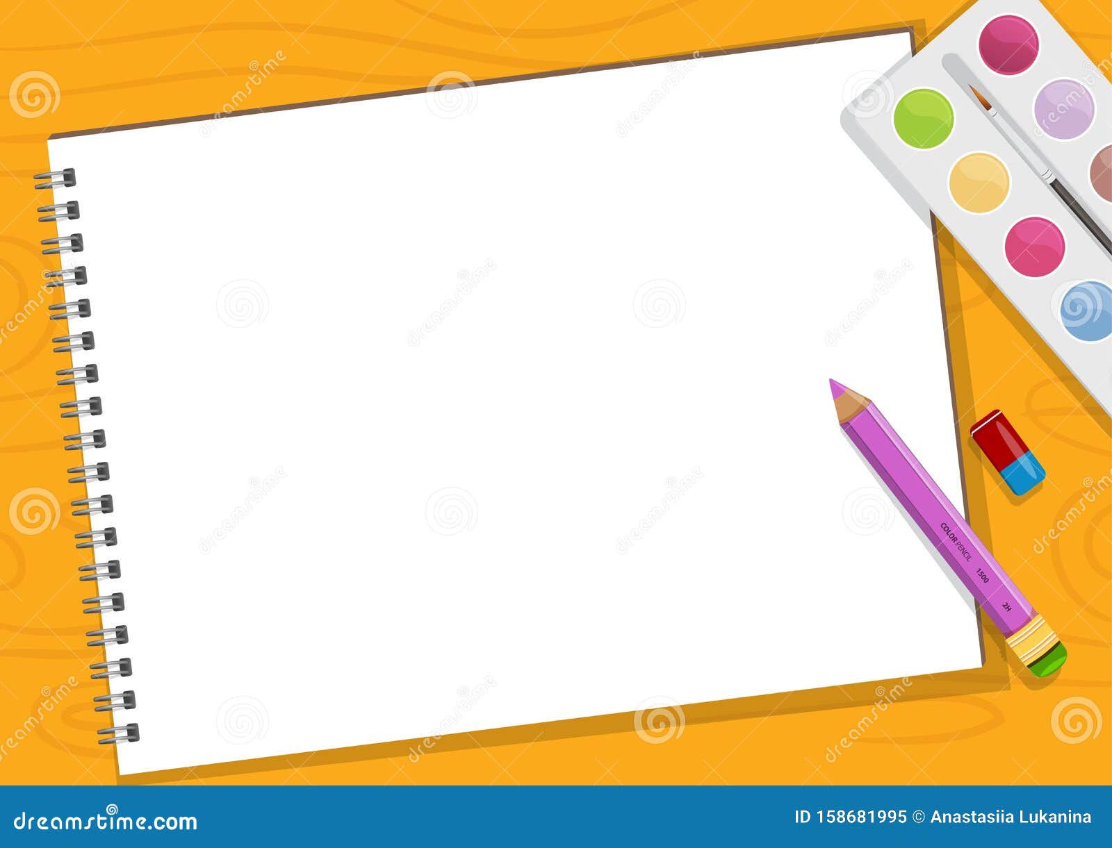 Paints, brush and paper stock vector. Illustration of colorful - 158681995