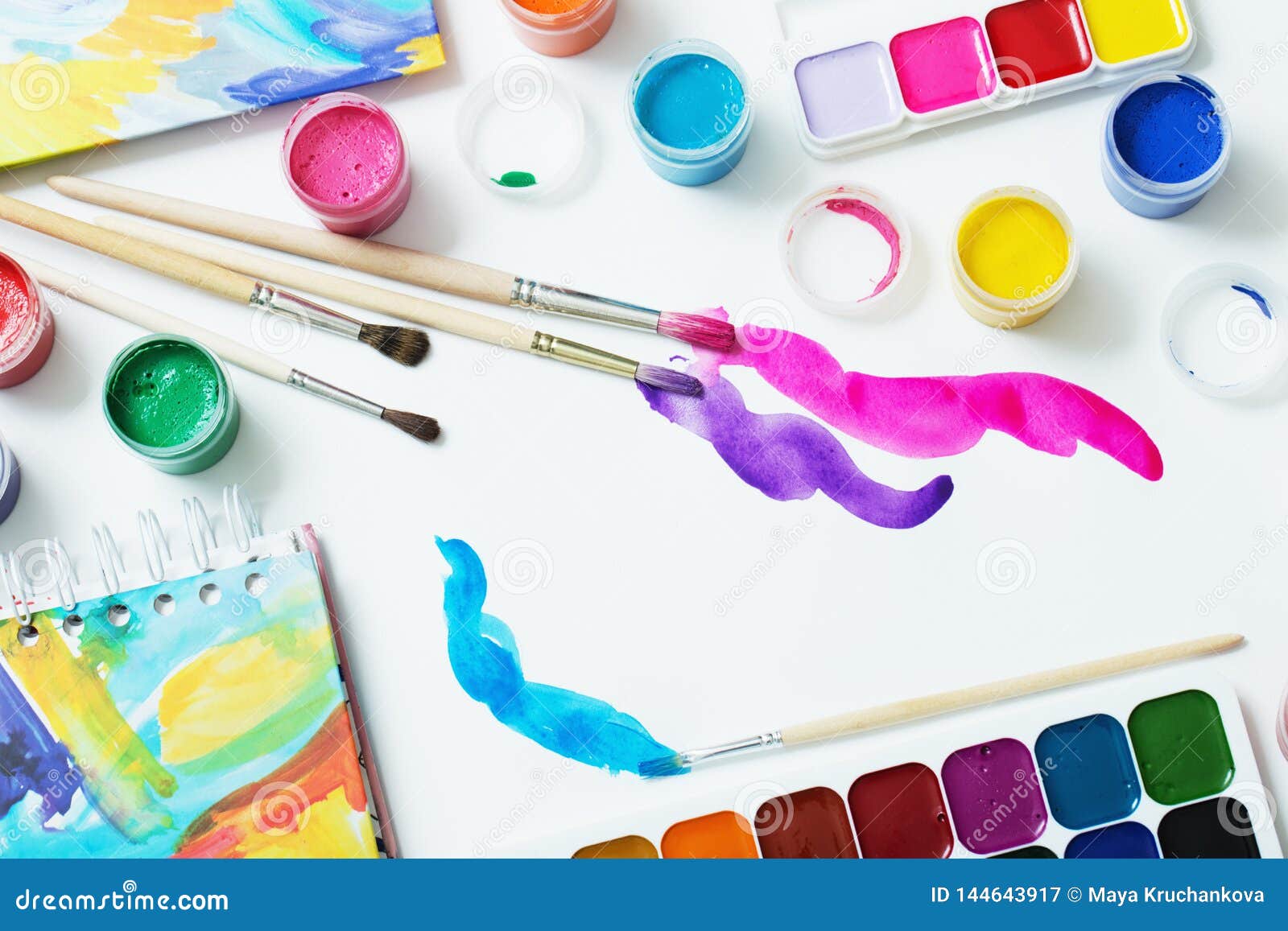 Paints and Brushes on Paper Stock Image - Image of canvas, brash: 144643917