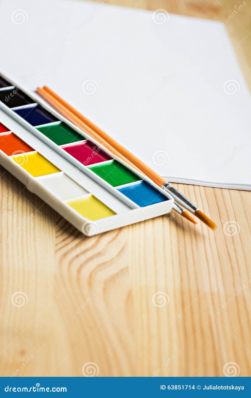 Paints, brushes and paper stock photo. Image of paperwork - 63851714