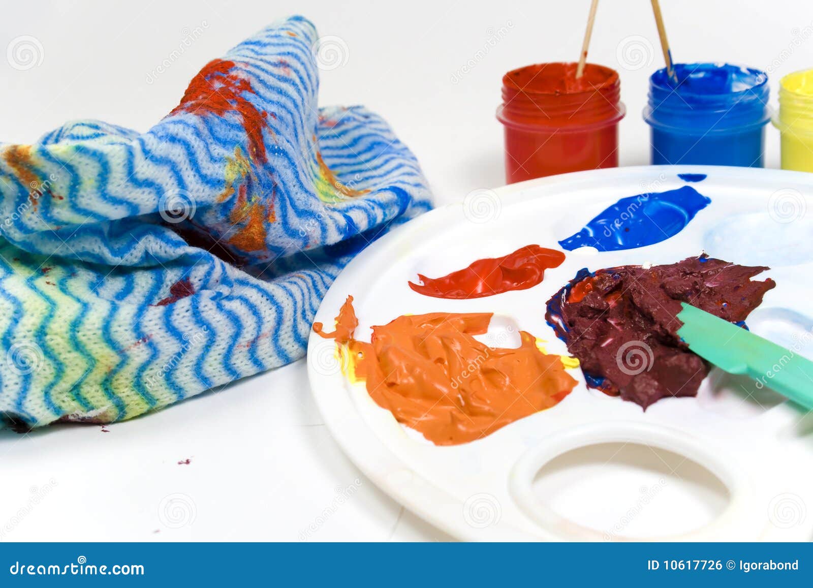 Paints on plastic palette stock photo. Image of colour - 10617726