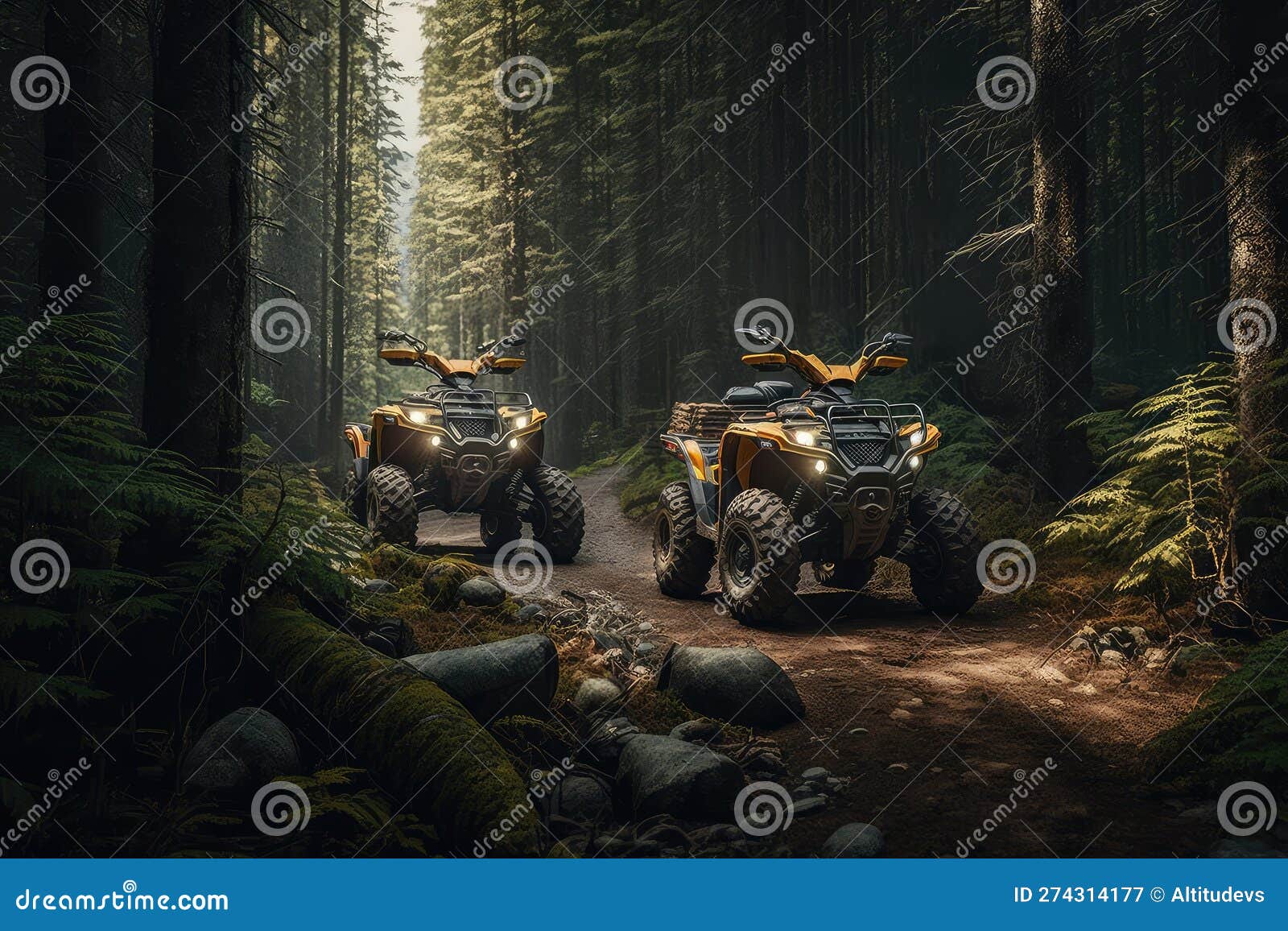 Pair of Atvs, Side by Side, in the Forested Wilderness Stock ...