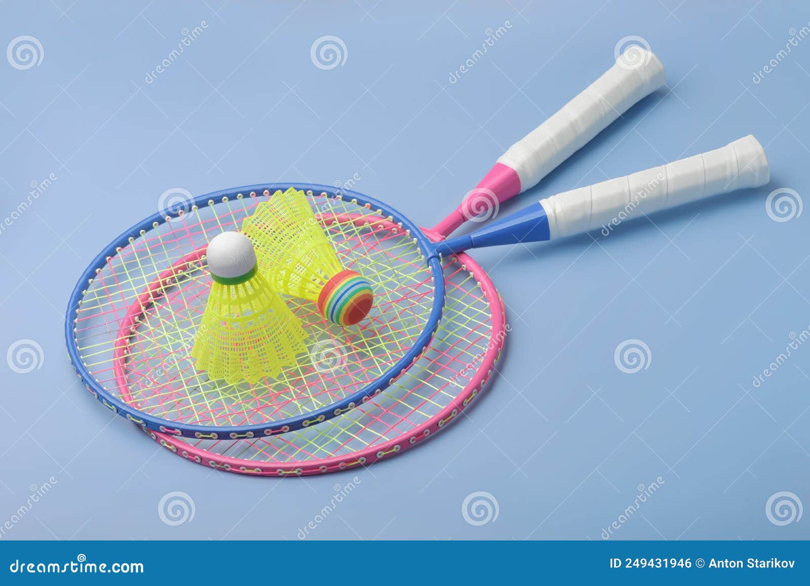 Pair Of Shuttlecocks On Badminton Racket Royalty-Free Stock Photo ...