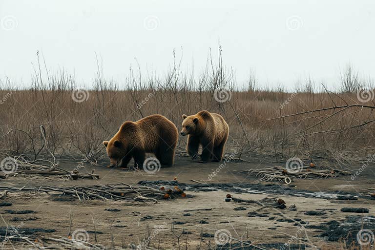 Pair of Bears in a Clear, Unburned Patch Stock Image - Image of serene, animals: 307414551