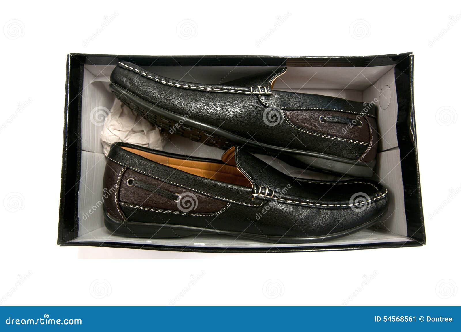 Pair of Black Male Shoes in Box Isolated Stock Image - Image of ...
