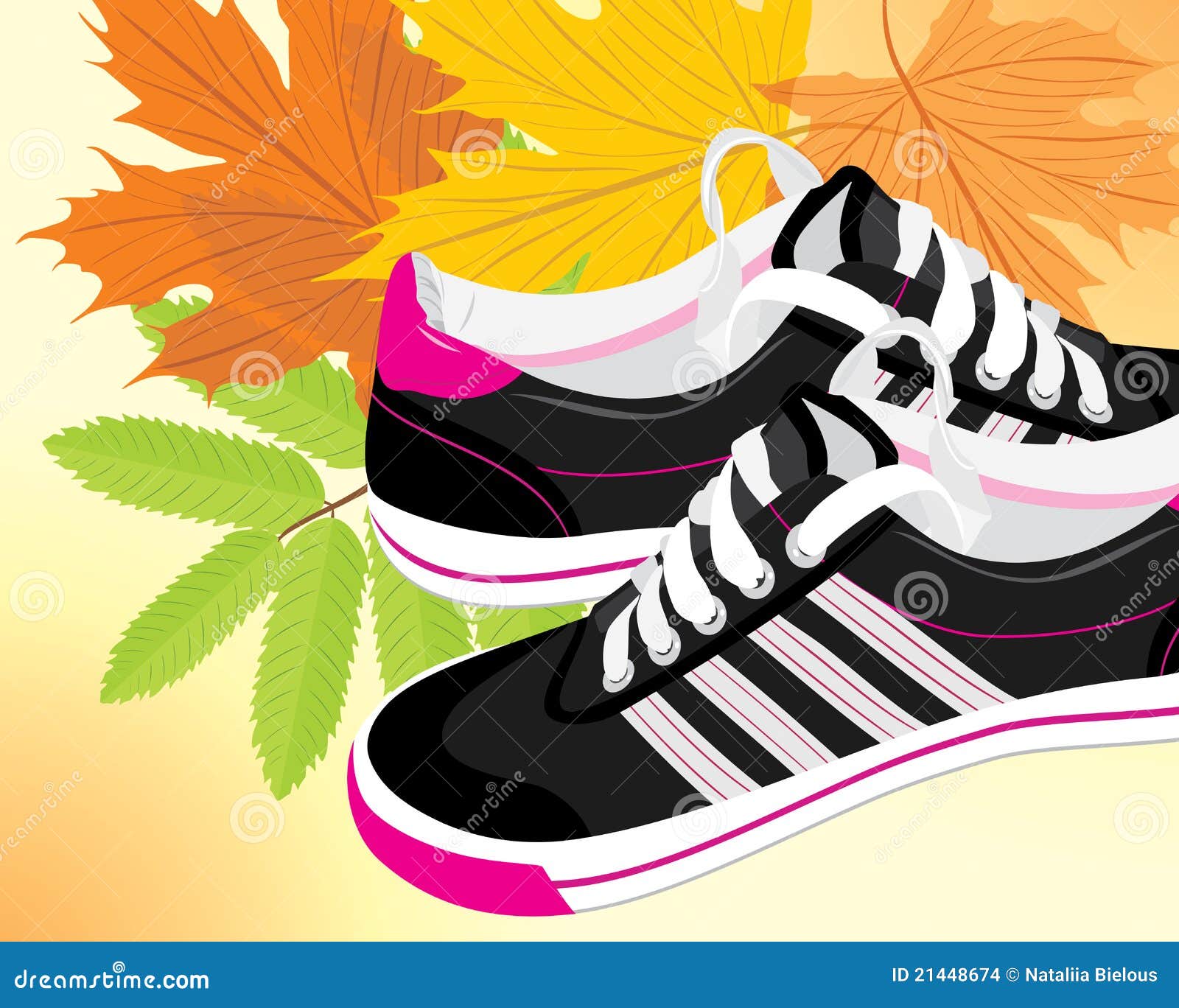 Pair of Black Sneakers on the Autumn Background Stock Vector ...