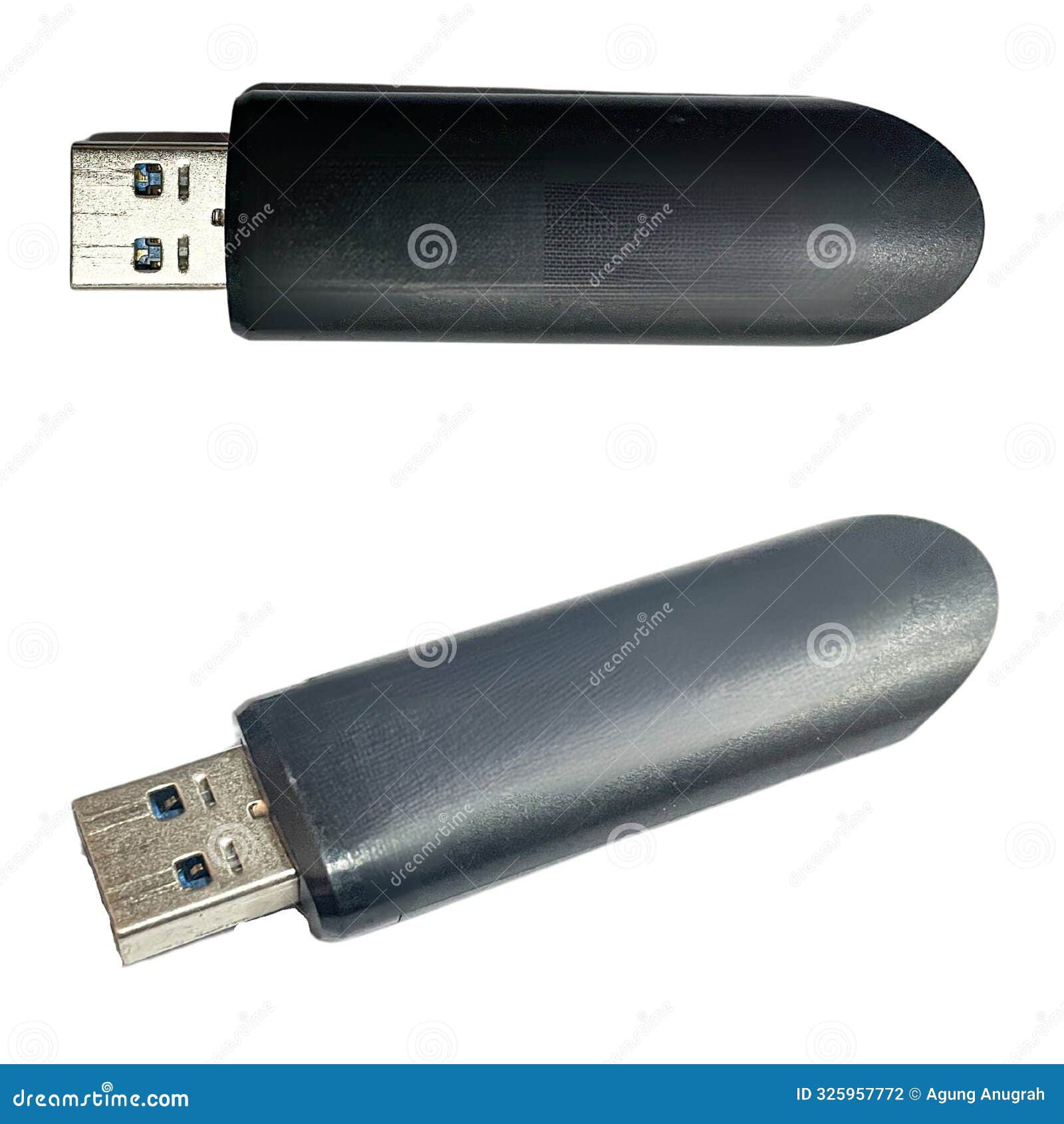Pair of Black USB Drives with Silver Connectors on White Background ...