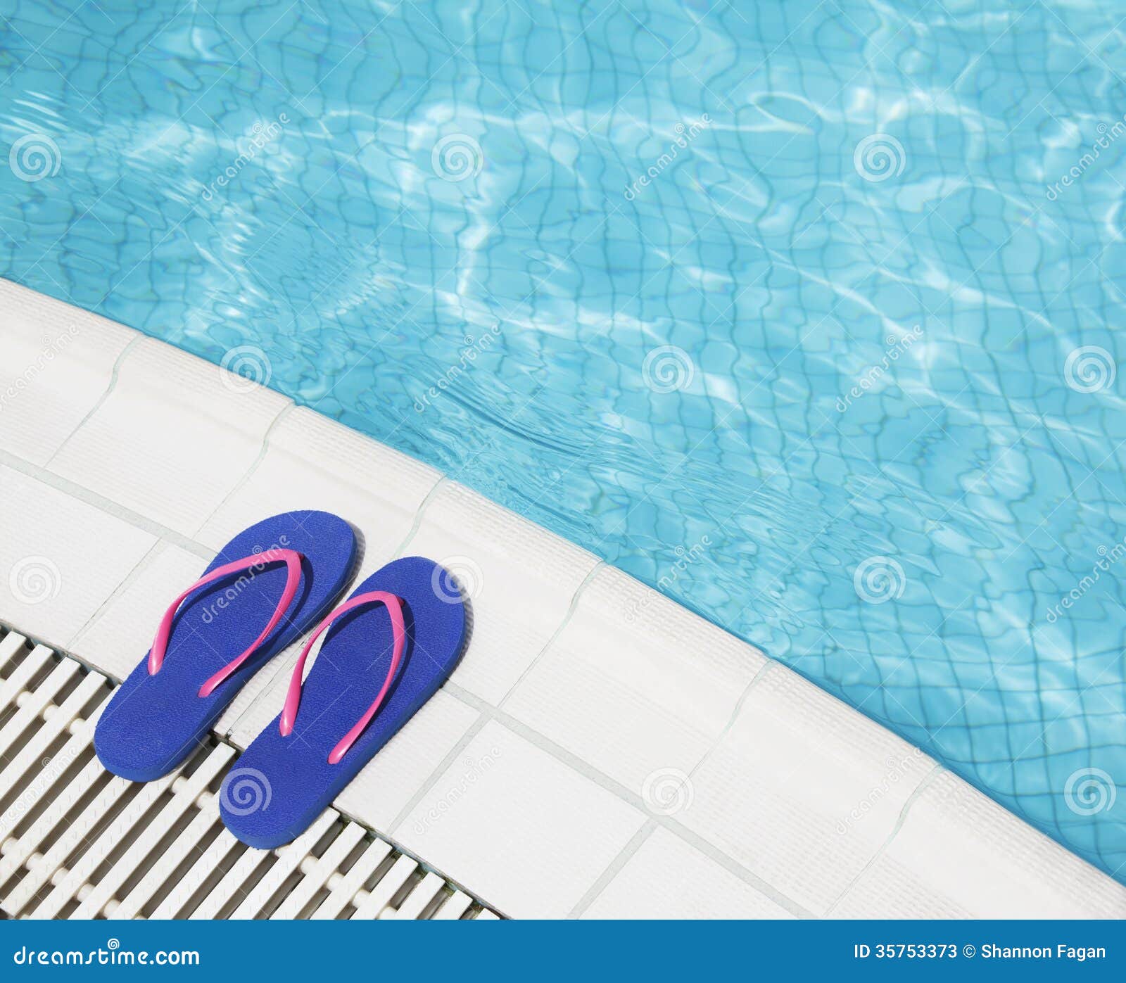 Pair of Blue Flip Flops by the Pool Side Stock Image - Image of pool ...