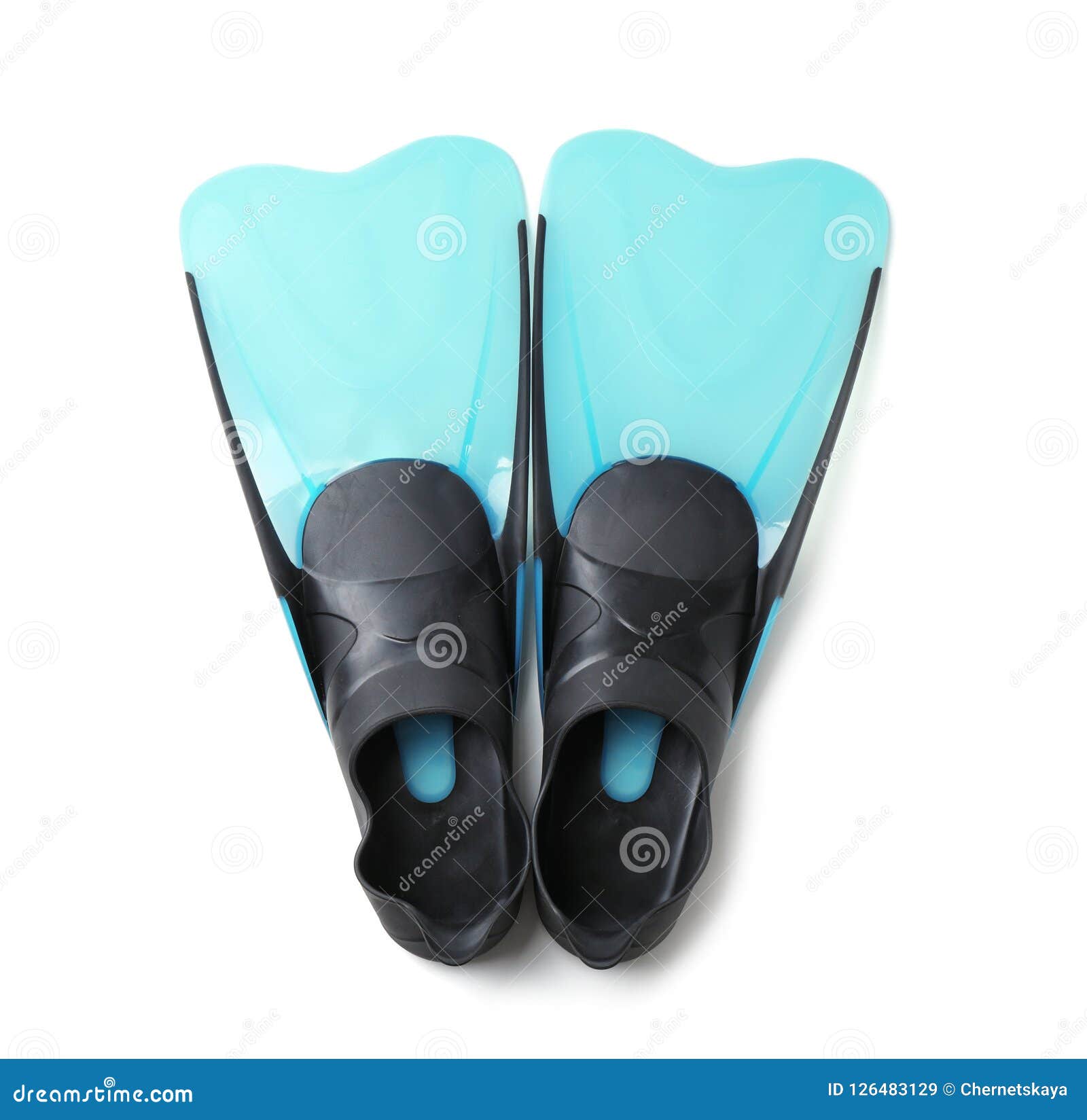 Pair of Blue Flippers on White Background Stock Image - Image of ...
