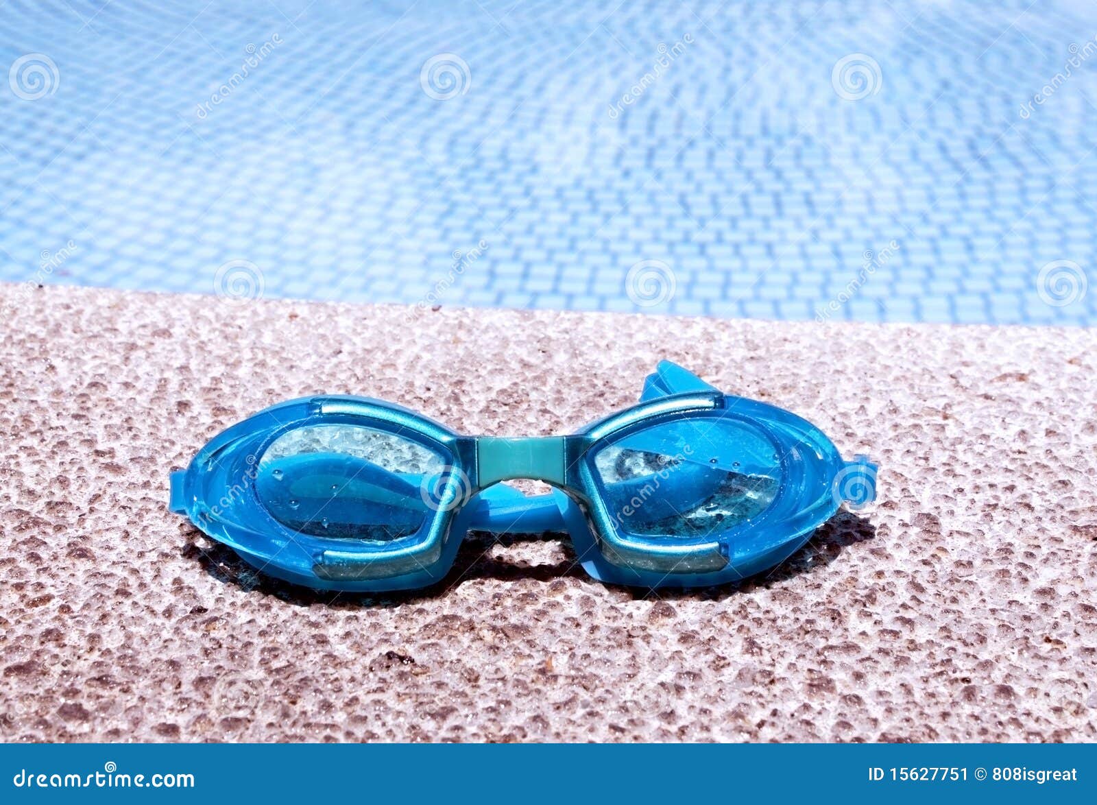 Pair of Blue Goggles by the Pool Stock Image - Image of rock, equipment ...