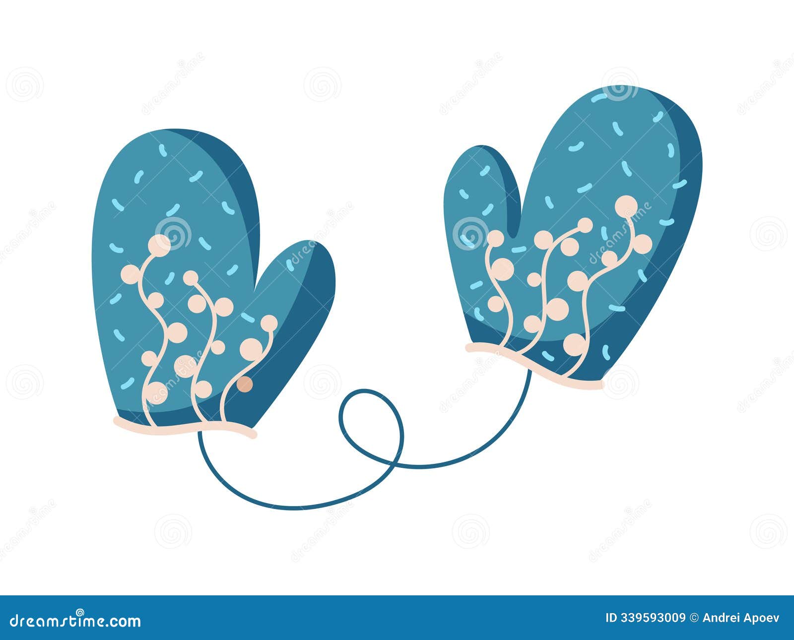 Blue Mittens with Pattern and String Flat Vector Object Stock ...