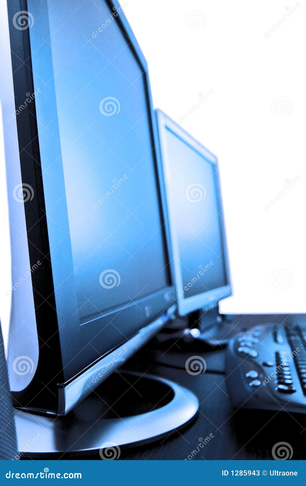 Pair of Blue-toned Lcd Screens Stock Image - Image of home, metal: 1285943