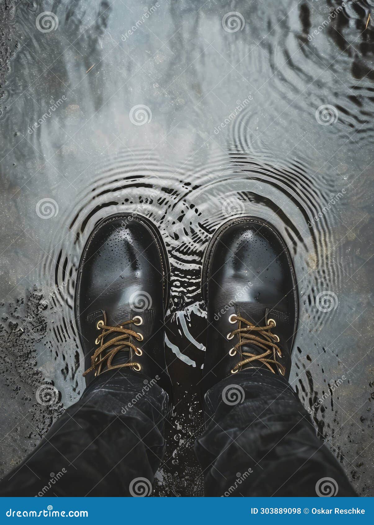 Pair of Boots Stepping into a Puddle Stock Illustration - Illustration ...