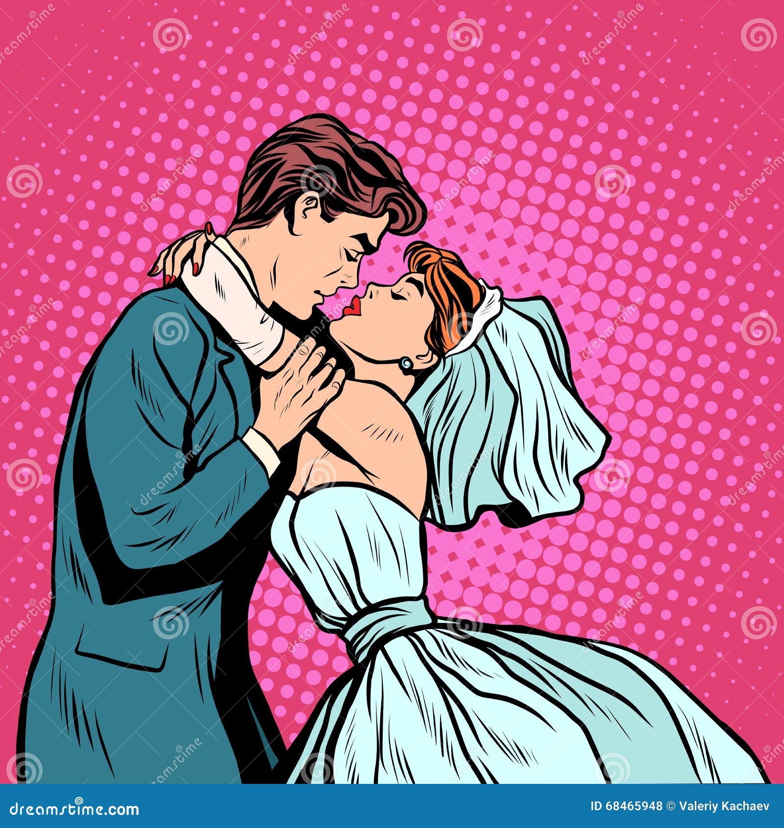 Pair Of Bride And Groom First Kiss Stock Vector Illustration Of Bride