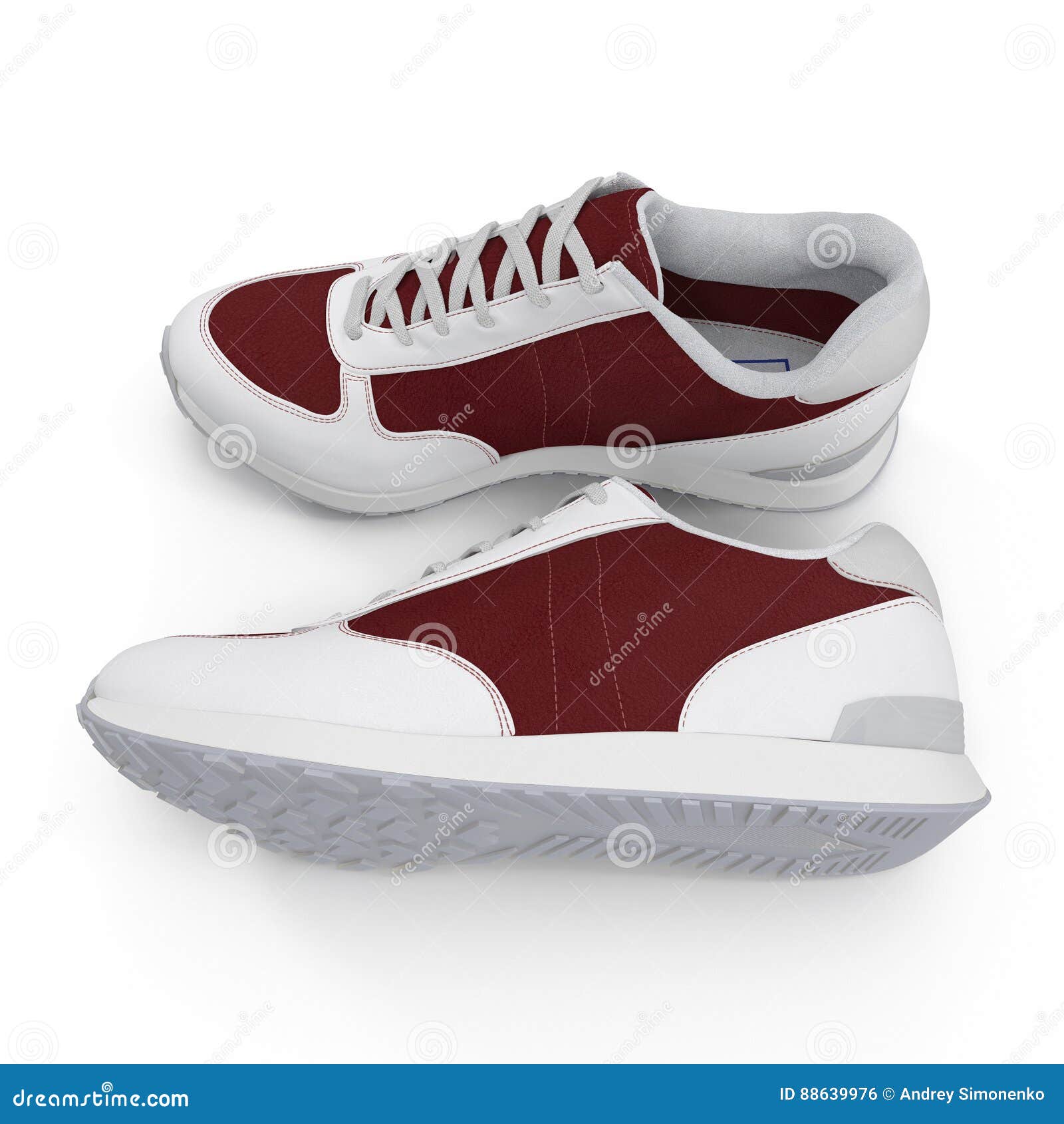 Pair Of Bright Sport Shoes On White. Side View. 3D Illustration Stock ...