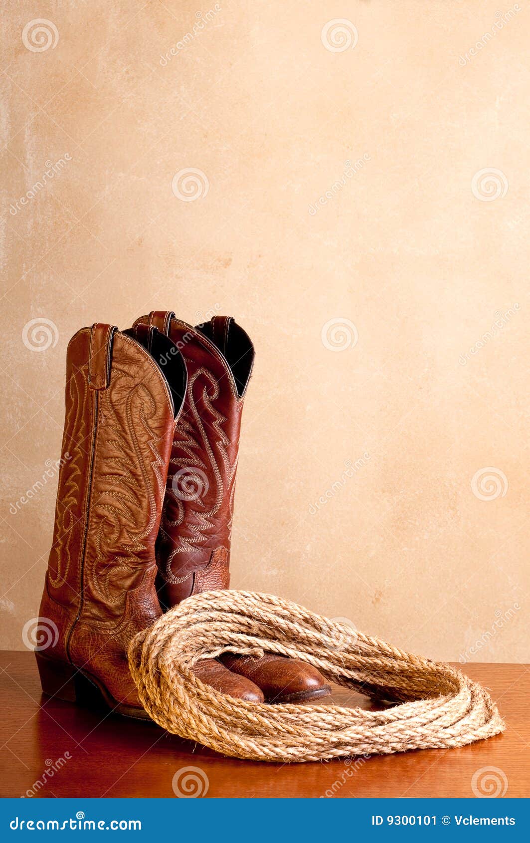 Brown Cowboy Boots And A Coil Of Rope Royalty-Free Stock Image ...