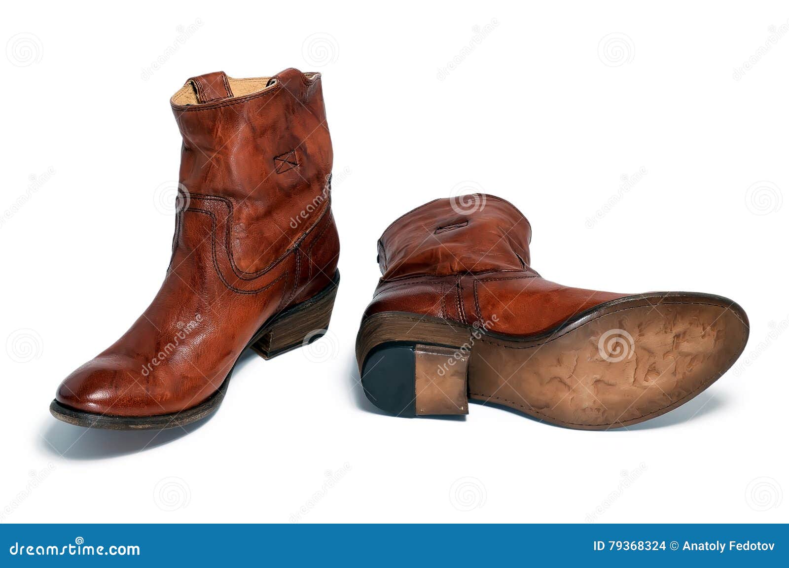 Pair of Brown Leather Cowboy Boots Stock Photo - Image of vintage, west ...