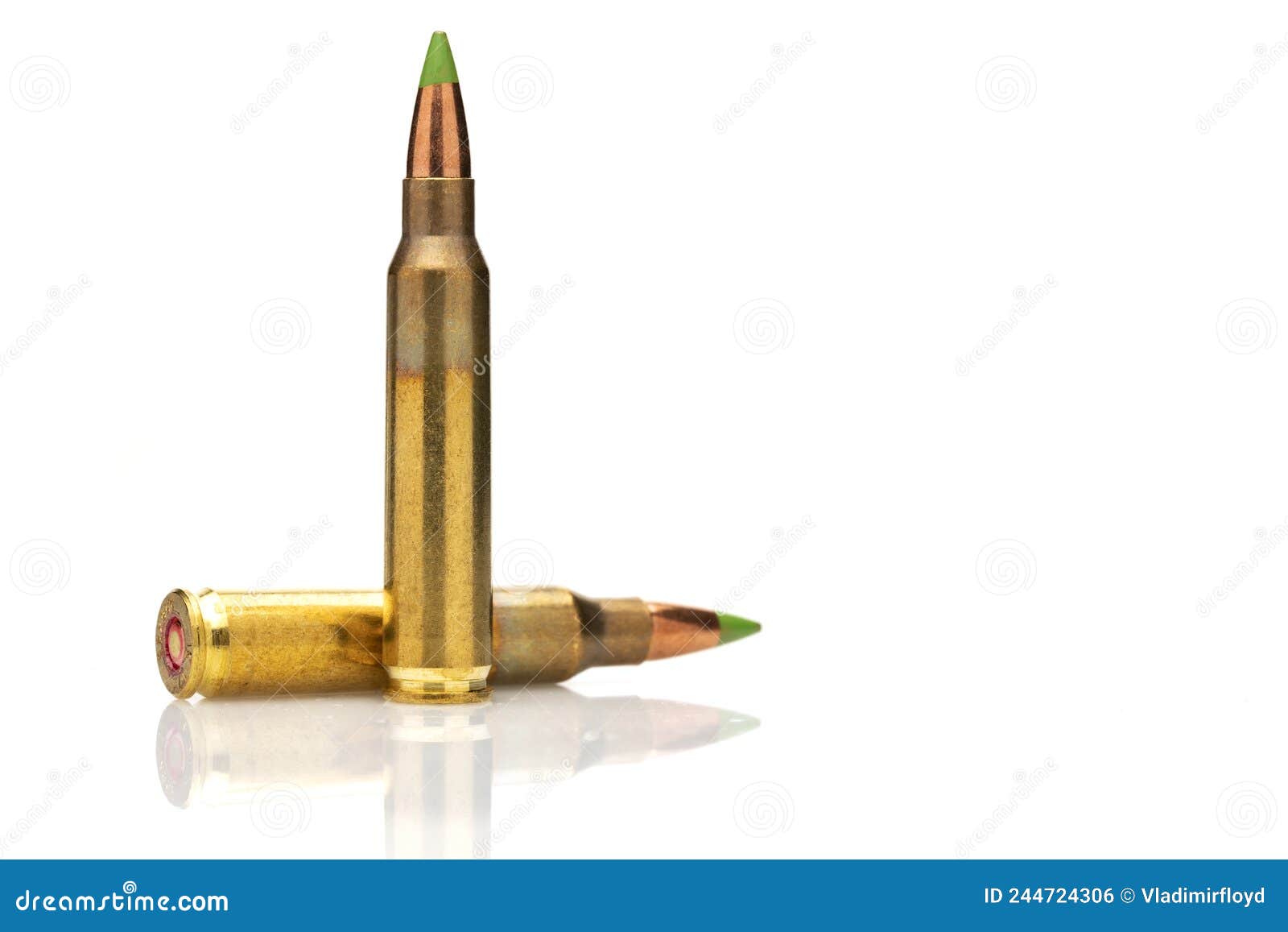 A Pair of 5.56 Callibar, Green Tip Bullets Stock Photo - Image of line ...