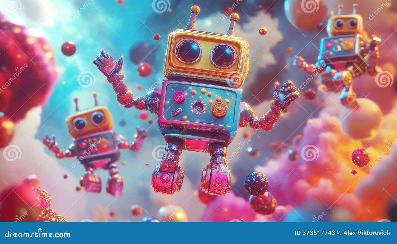 Charming Red Robots Walking Animation Loop Cinematic 3D Render With ...