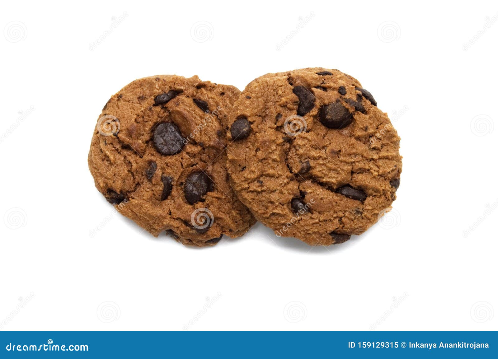 A Pair of Chocolate Chip Cookies on Top View. Stock Image - Image of ...