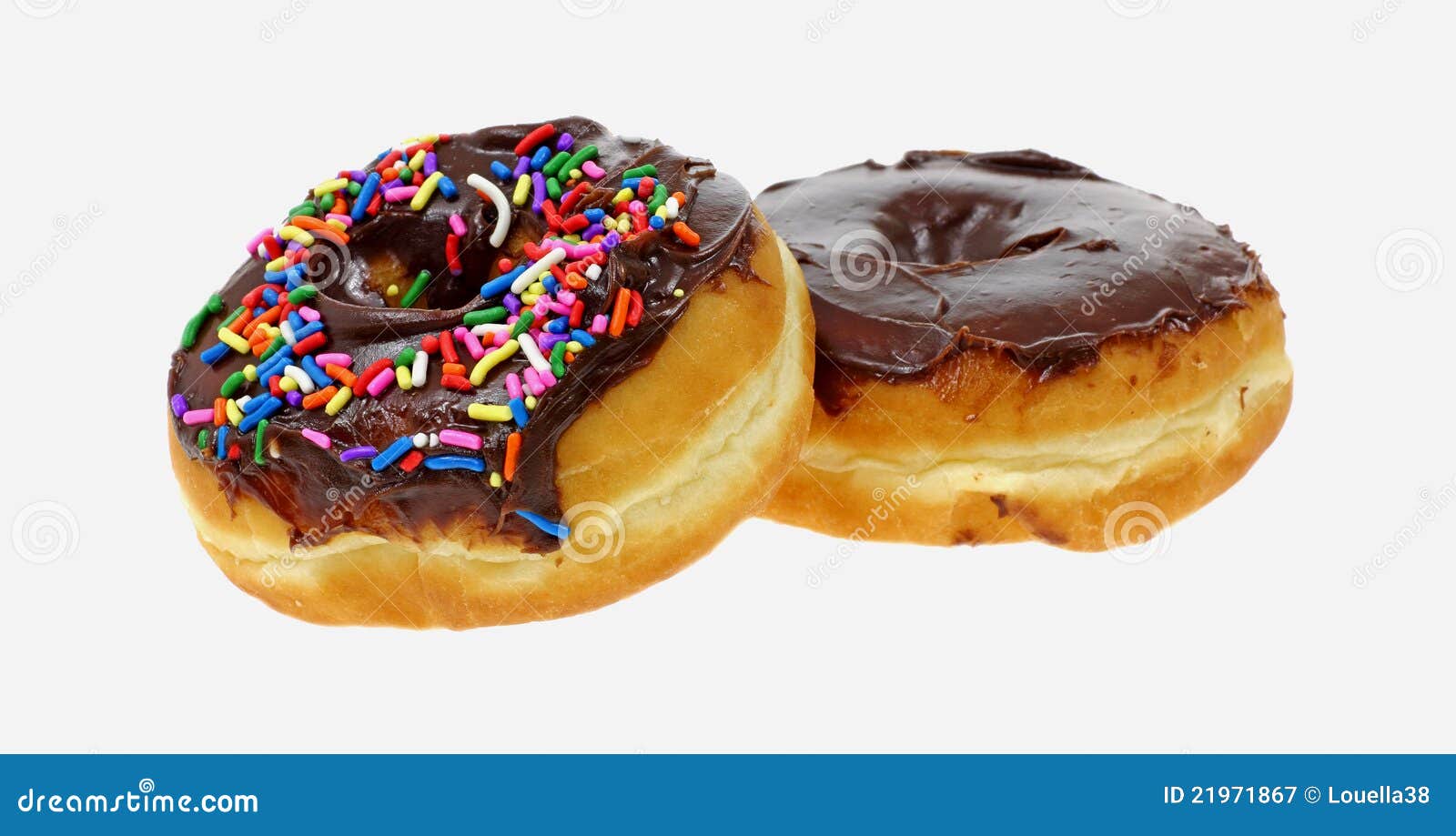 Pair Chocolate Frosted Donuts Front View Stock Image - Image of ...
