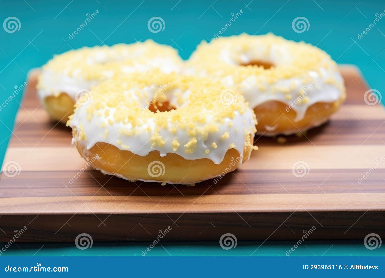 A Pair of Classic Ring Donuts Centered on a Teal Board Stock ...