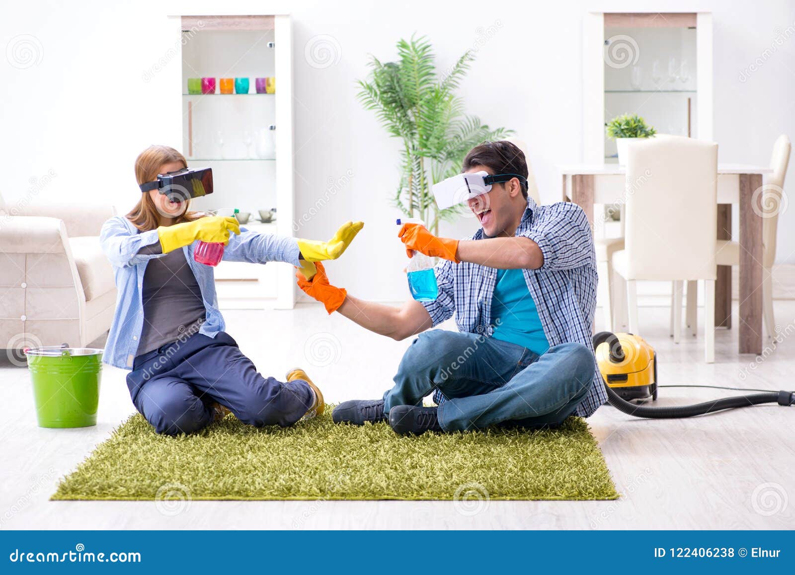 The Pair Cleaning House with Virtual Glasses Stock Photo - Image of ...