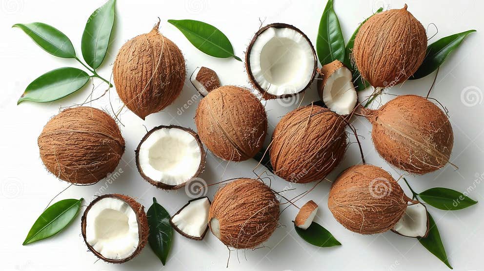 Two Coconuts on Table stock photo. Image of generative - 311384742