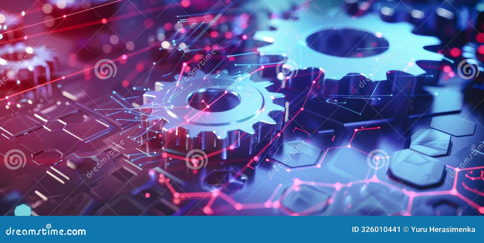 A Pair of Cogs Mesh Together in a Digital Landscape, Surrounded by ...